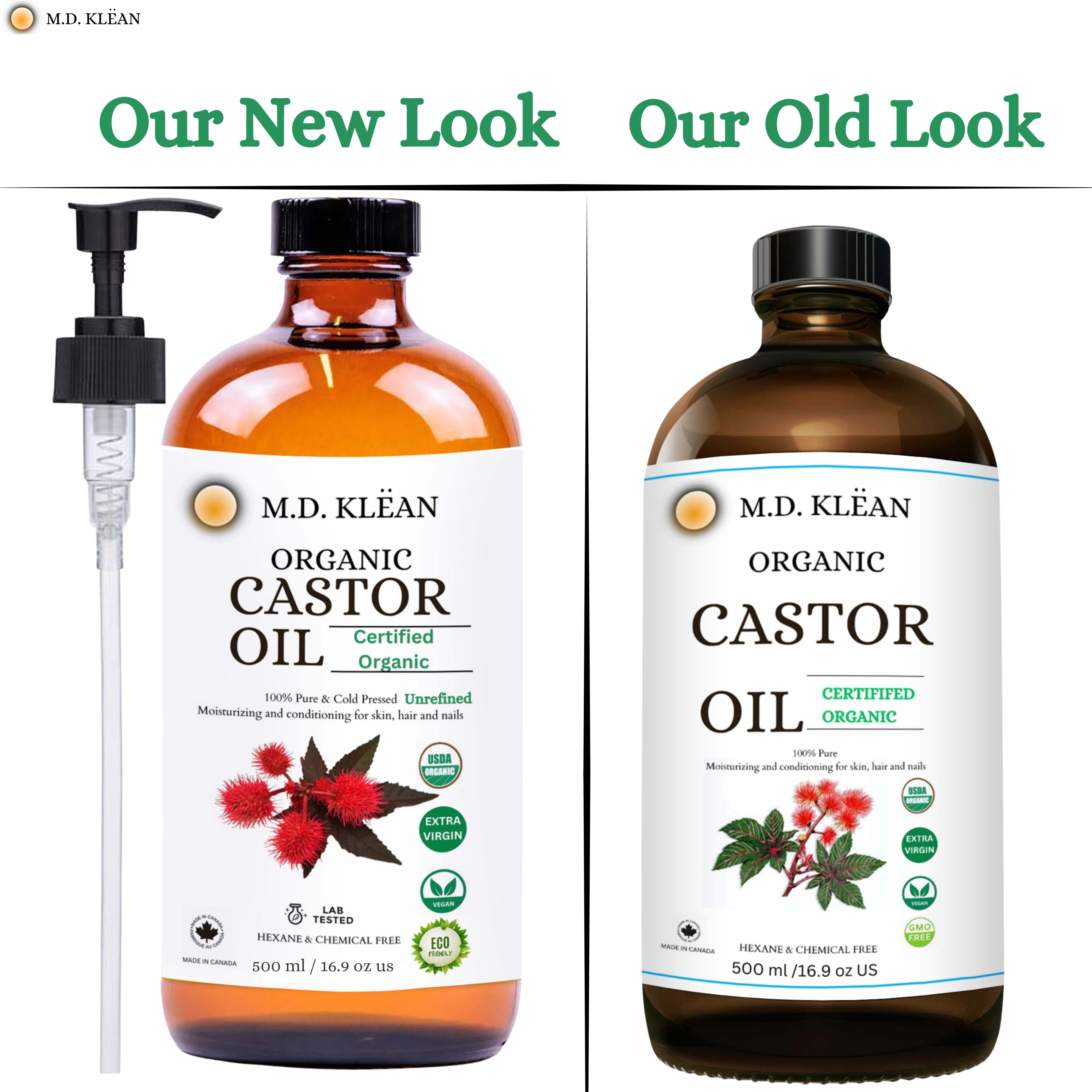 M.D. Klean Organic Cold Pressed Castor Oil (560 ml) 60 ML Dropper + Pu ...